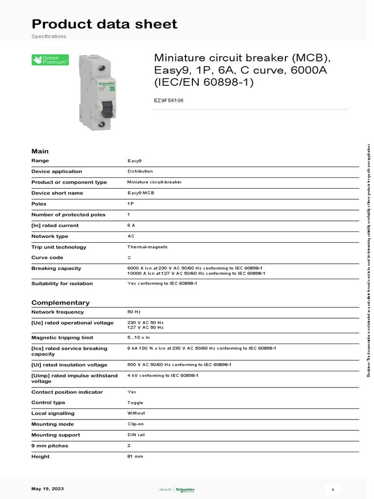 Easy9 Devices - EZ9F56106 | PDF | Alternating Current | Manufactured Goods