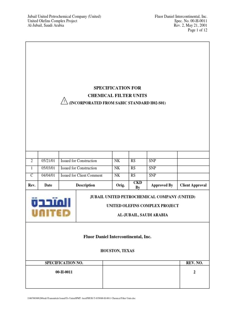 Chemical Filter Units Specification Document | PDF