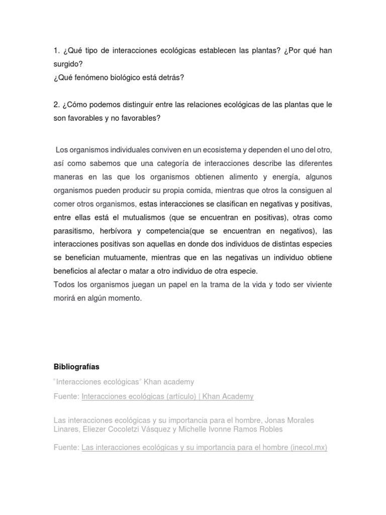 Interacciones Ecológicas | PDF
