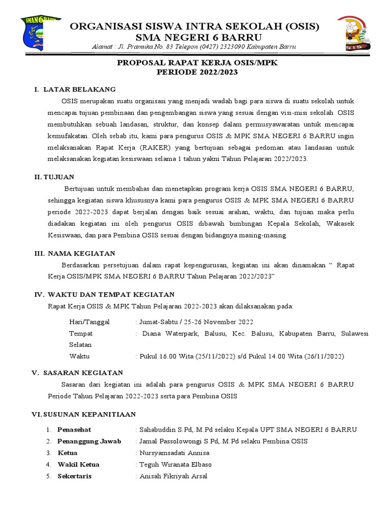 Proposal Rapat Kerja Osis Fix | PDF
