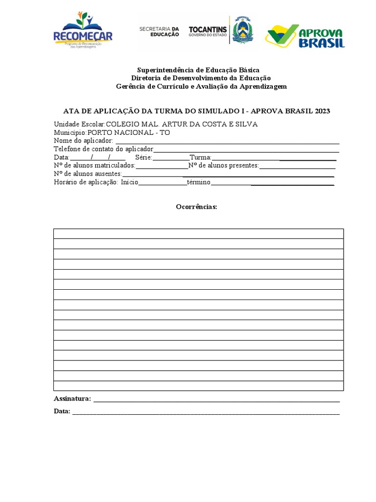 Ata e Relatorio de Aplicação Aprova Brasil | PDF