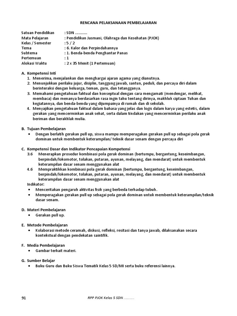 RPP Pjok Kelas 5 Semester 2-2 | PDF