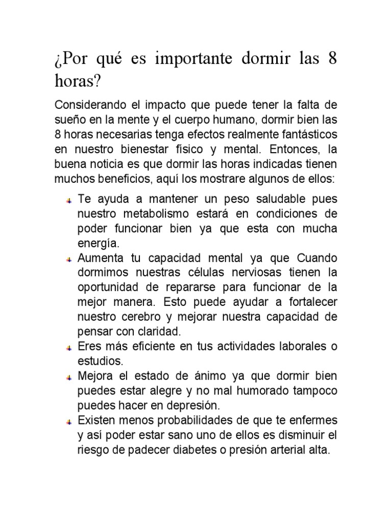 Por Qué Es Importante Dormir Las 8 Horas | PDF