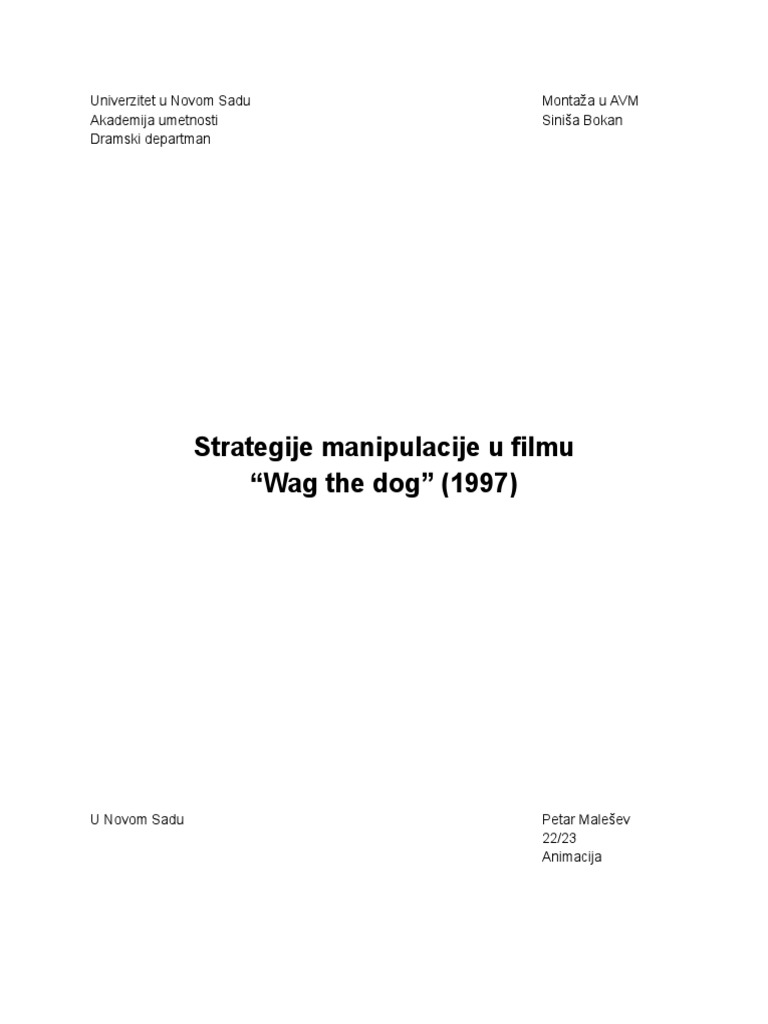 Strategije Manipulacije U Filmu Wag The Dog | PDF