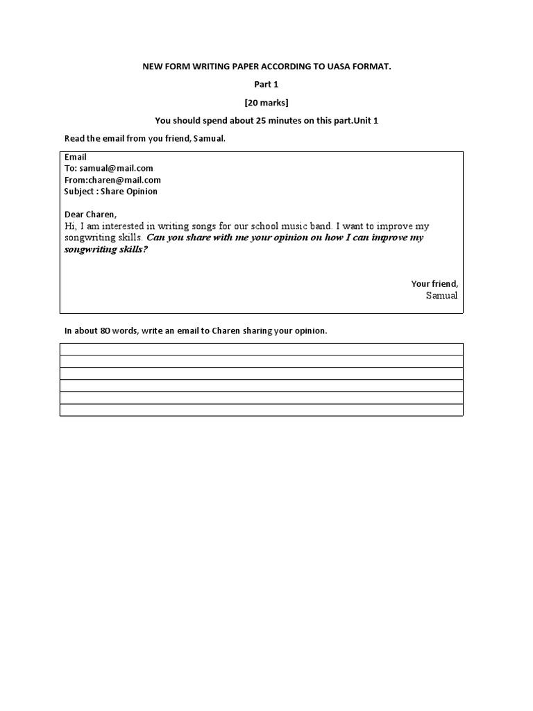 New Writing Form 1 Complete Uasa1052023 | PDF