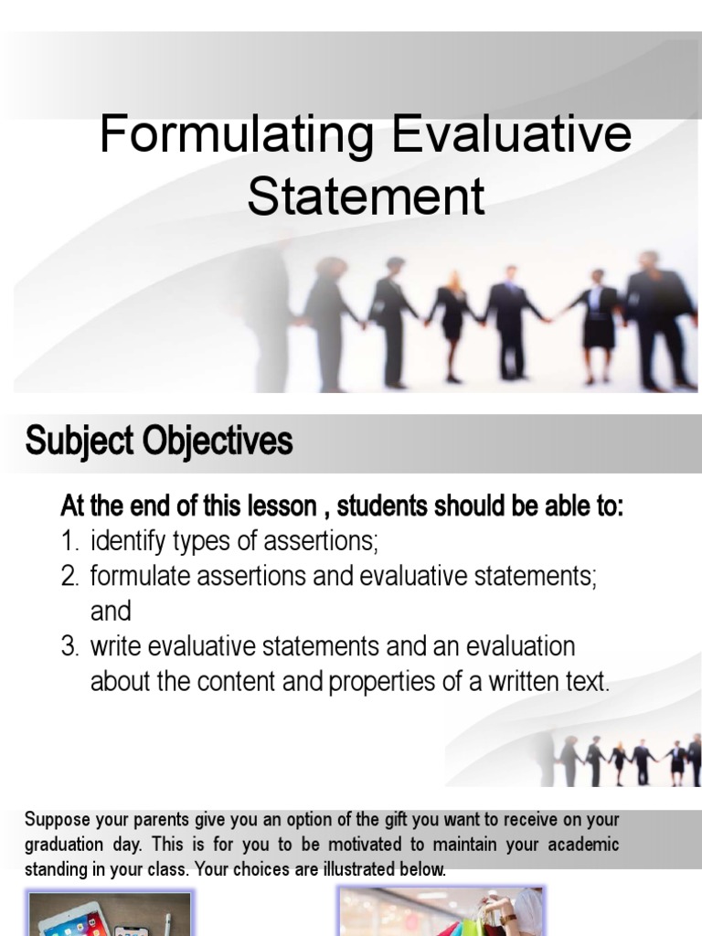 Formulating Evaluative Statements Final | PDF | Experience
