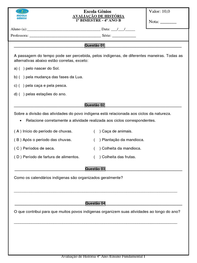Prova De História 1º Bim Pdf