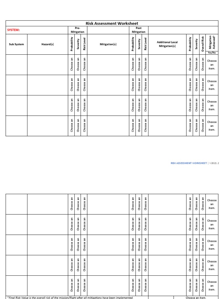 530 1 Risk Assessment Worksheet | PDF | Risk | Risk Assessment