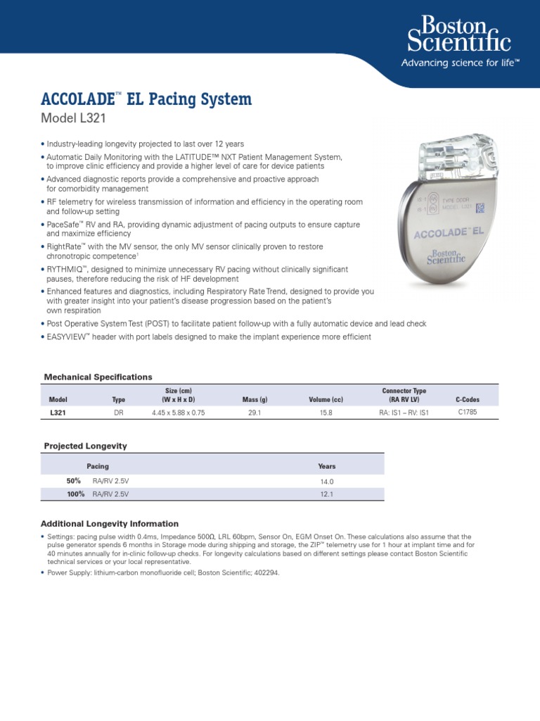 CRM-287004-AB_ACCOLADE L321_SpecSheet | PDF | Artificial Cardiac Pacemaker | Internal Medicine