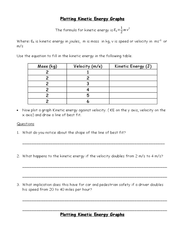 Kinetic Energy vs. Velocity Graphing Guide | PDF | Kinetic Energy ...