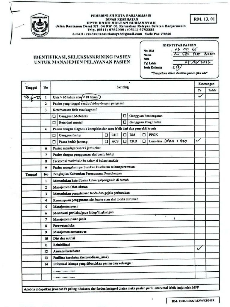 Form Skrining Case Manager | PDF