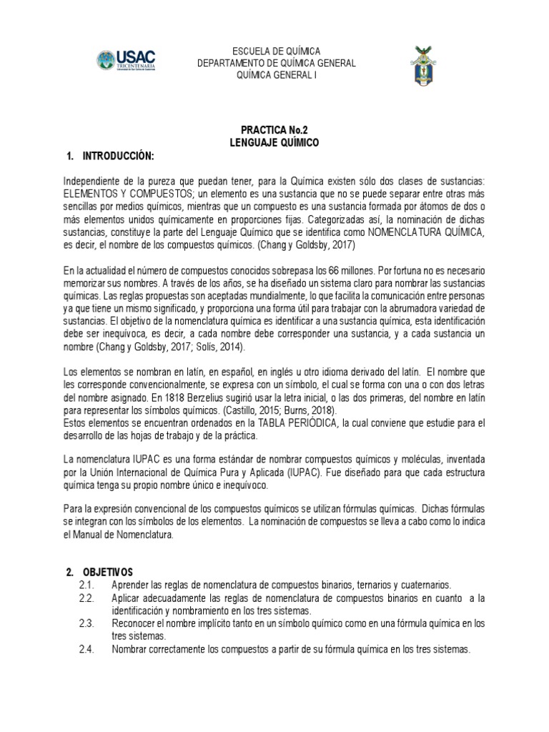 Práctica No. 2 Lenguaje Químico | PDF