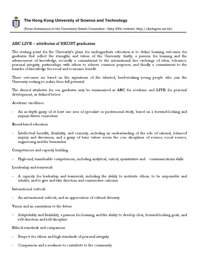 HKUST Graduate Attributes Overview | PDF | Curriculum | Science