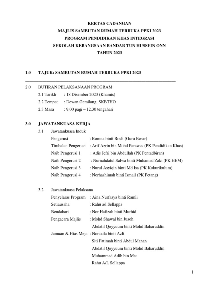 Kertas Kerja Majlis Rumah Terbuka Ppki 2023 | PDF