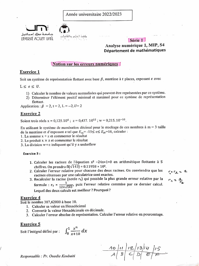 Crct TD 1 2 3 4 5 Analyse Numérique | PDF