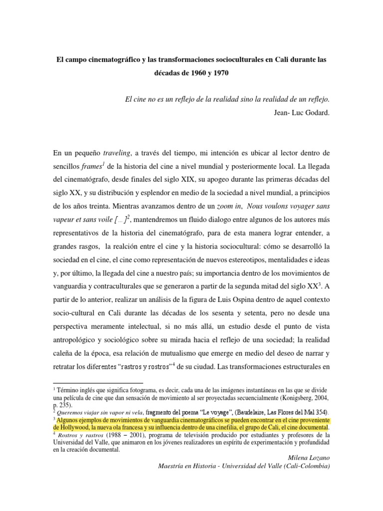 Cine y cambios socioculturales en Cali | PDF