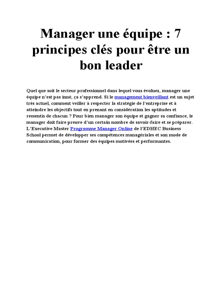 7 Principes pour Devenir un Bon Leader | PDF | Motivation | Motivant