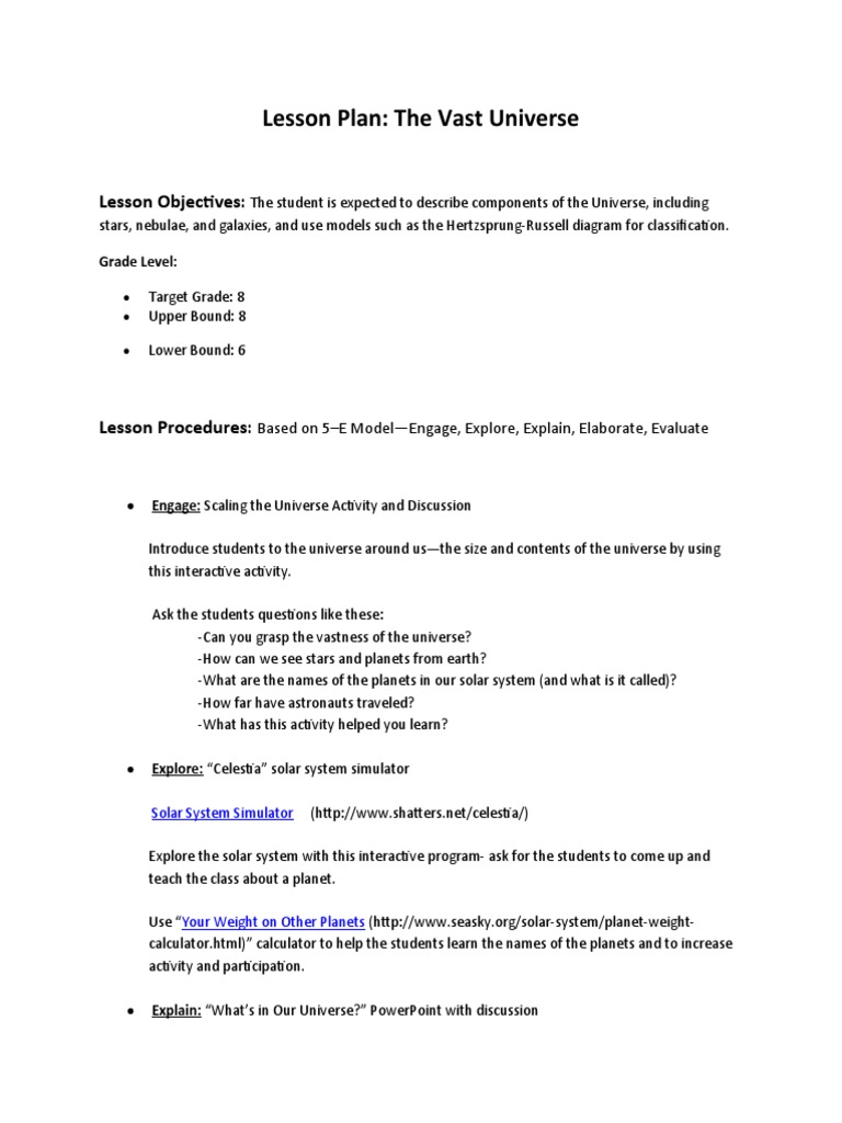 Vast Universe Lesson Plan | PDF | Universe | Stars