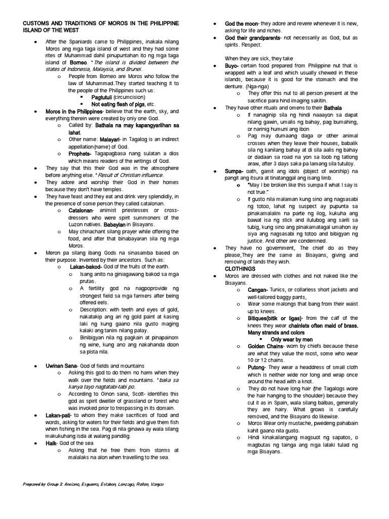 Moro Customs and Traditions in the Philippines | PDF