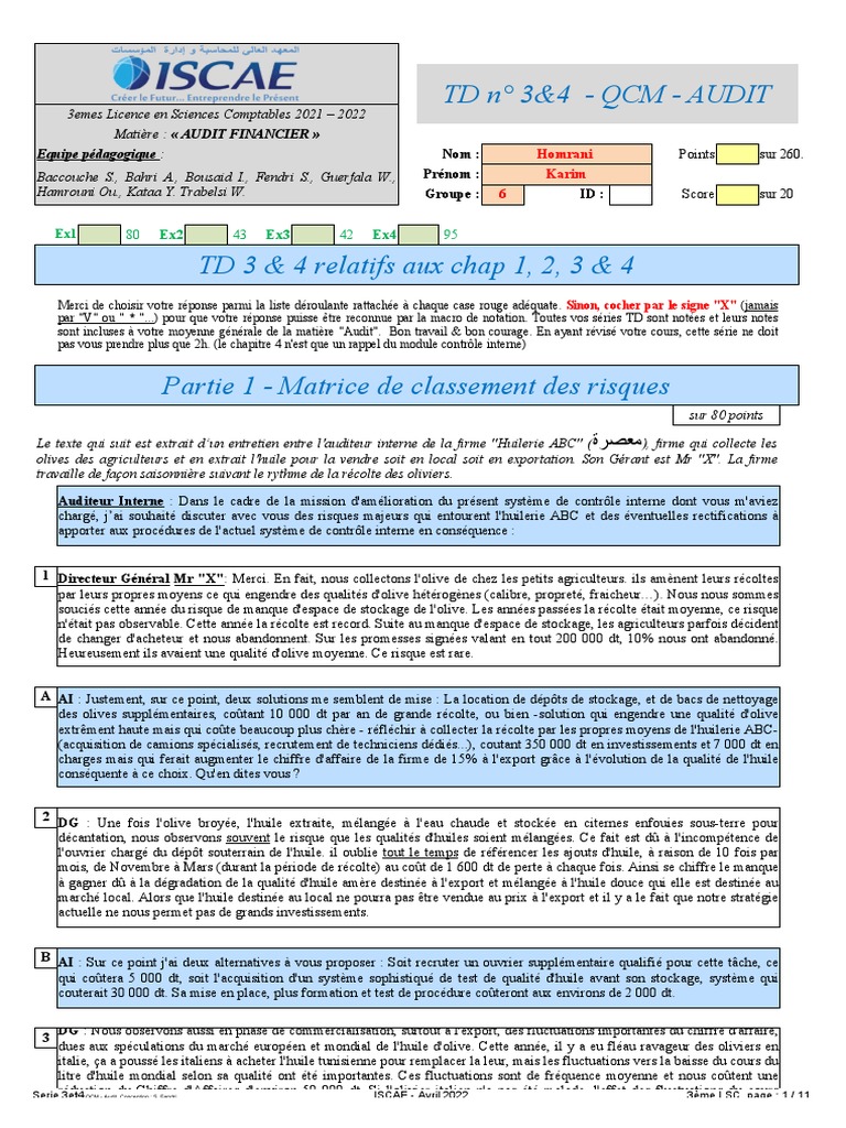 TD #3&4 - QCM - Audit: Ex2 Ex3 Ex4 | PDF | Huile d'olive | Facture