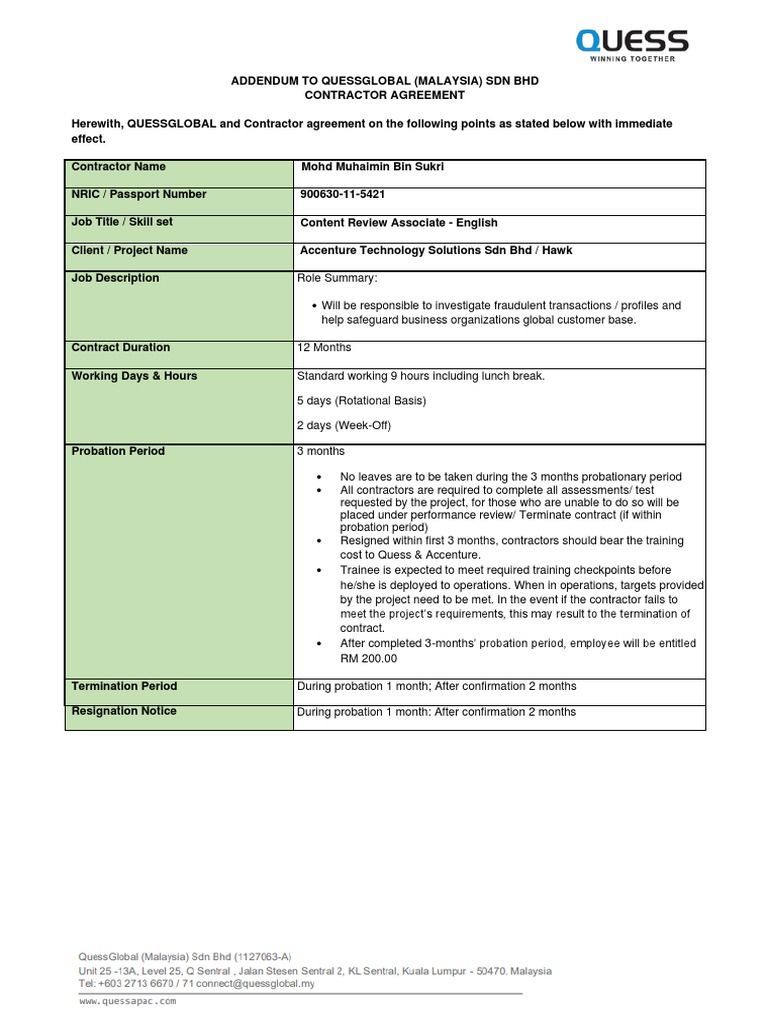 Mohd Muhaimin Bin Sukri - Addendum | PDF | Employment | Parental Leave