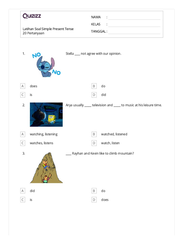 Latihan Soal Simple Present Tense Word | PDF | Grammatical Tense ...