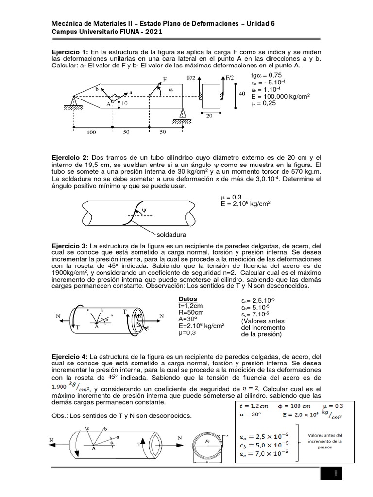 Ejercitario Estado Plano de Deformaciones | PDF | Viga (Estructura) | Resistencia de materiales