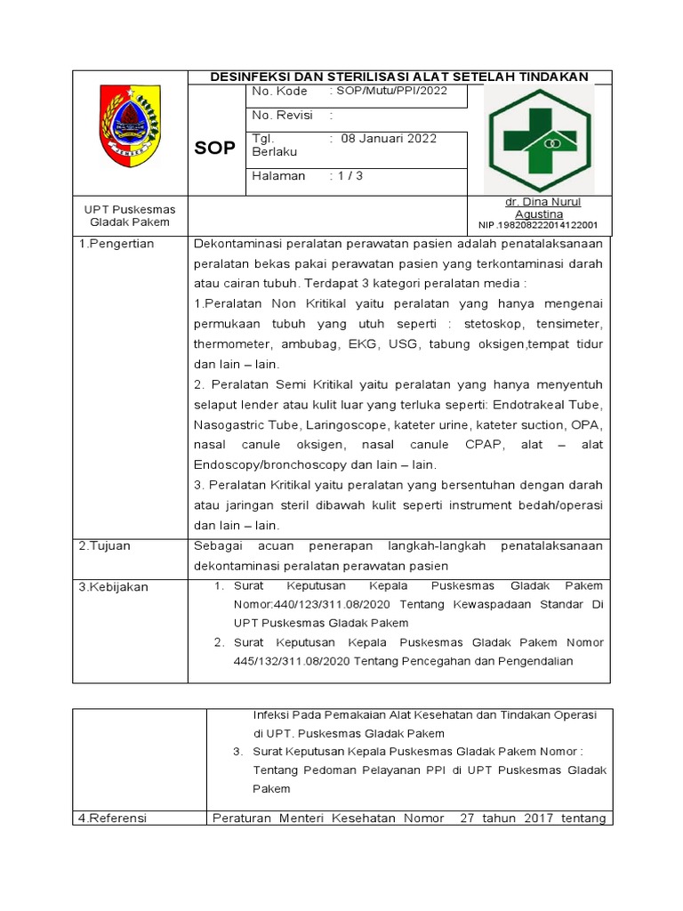 Sop Desinfeksi Dan Sterilisasi Alat Setelah Tindakan Okk | PDF