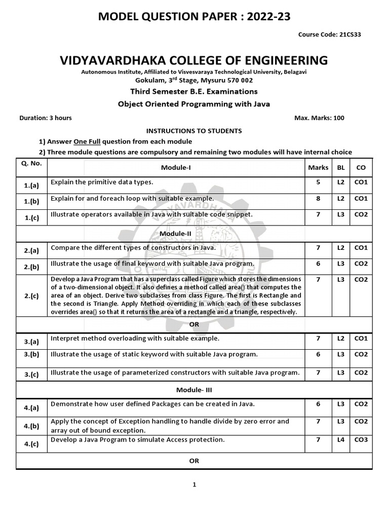 21cs33 (Object Oriented Programming With Java) | PDF | Method (Computer Programming ...