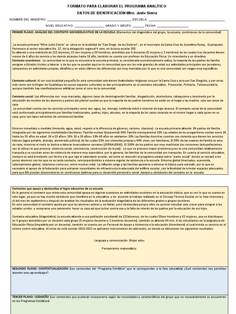 Formato Programa Analitico Pdf Educación Primaria