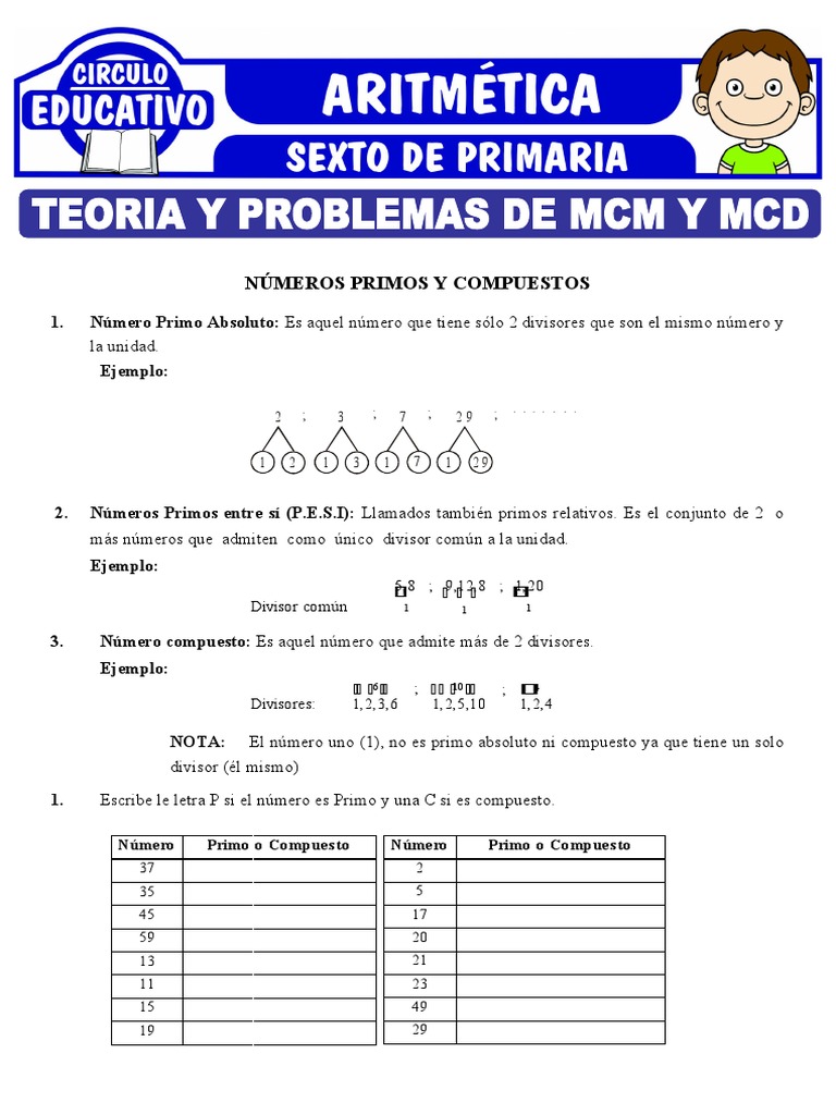 Teoria y Problemas de MCM y MCD para Sexto de Primaria | PDF | Matemáticas | Aritmética