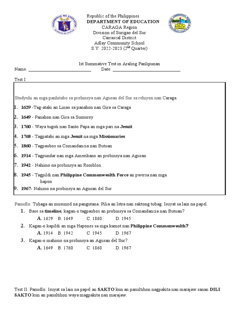 1ST Summative Test 2ND Quarter | PDF