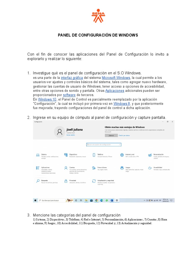 Taller Panel de Configuración | PDF | Microsoft Windows | Windows 10