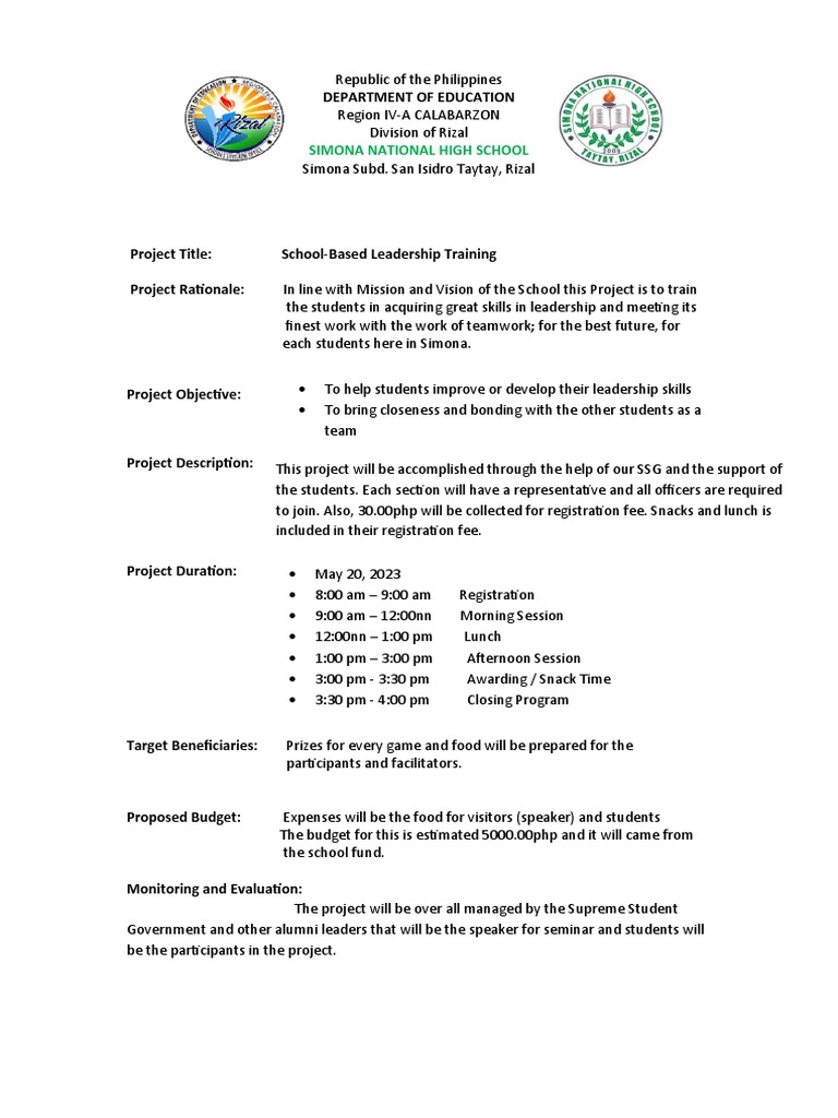 School-Based Leadership Training Proposal | PDF