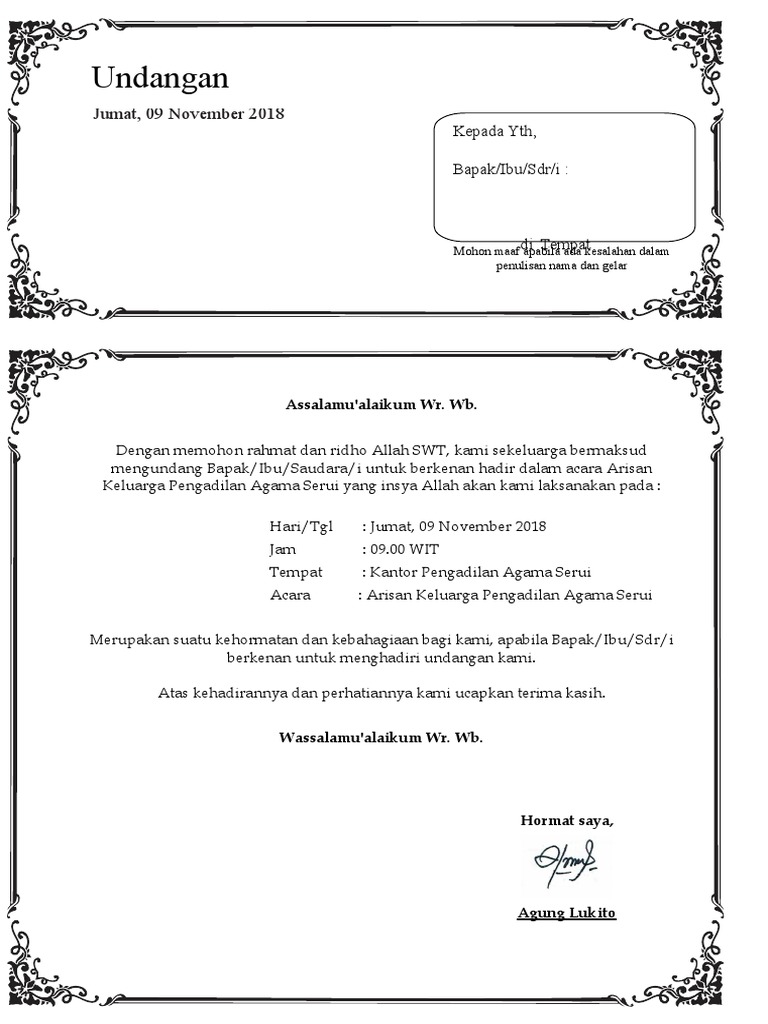 Contoh Surat Undangan Arisan | PDF