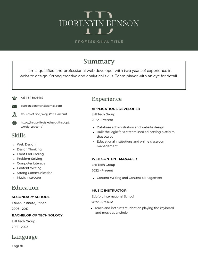 Aspiring Web Developer Profile | PDF