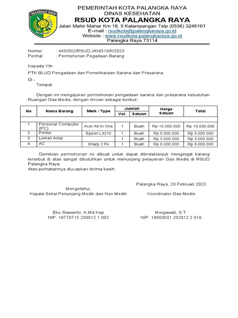 Contoh SURAT PERMINTAAN BARANG | PDF