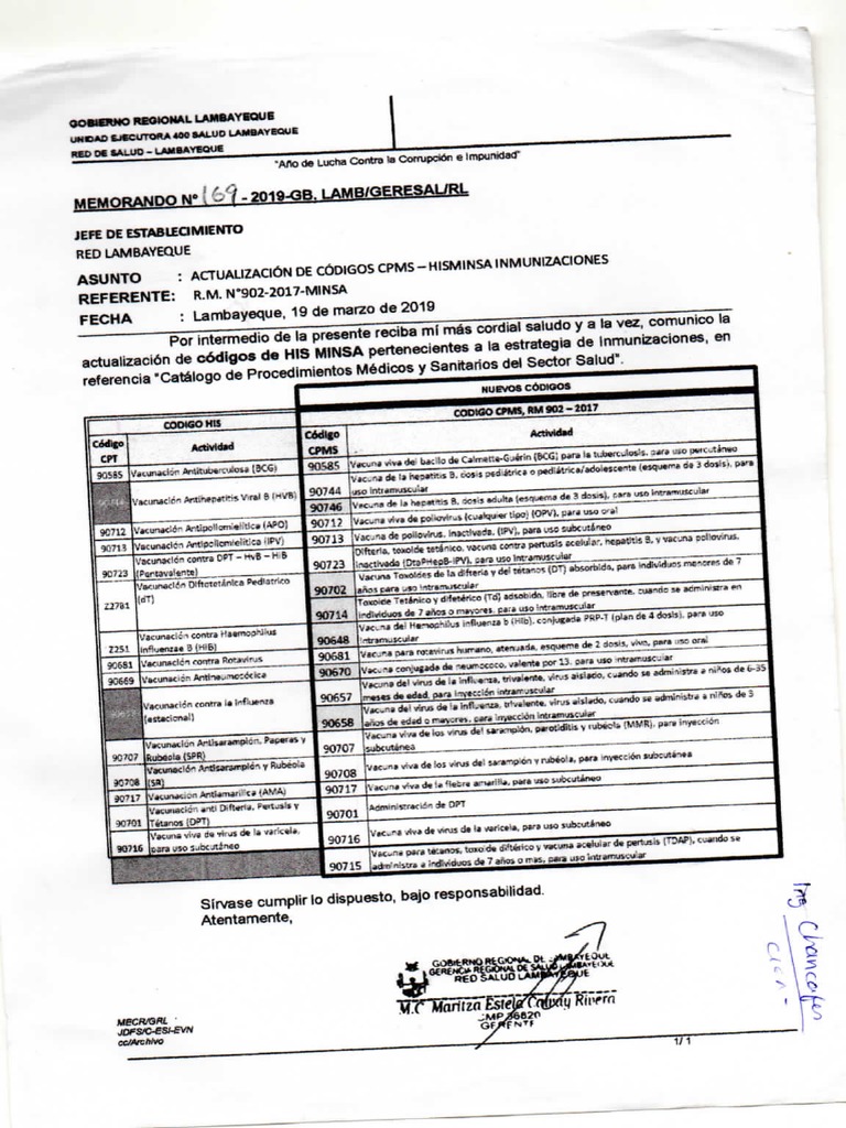Actualización Códigos His Inmunizaciones | PDF