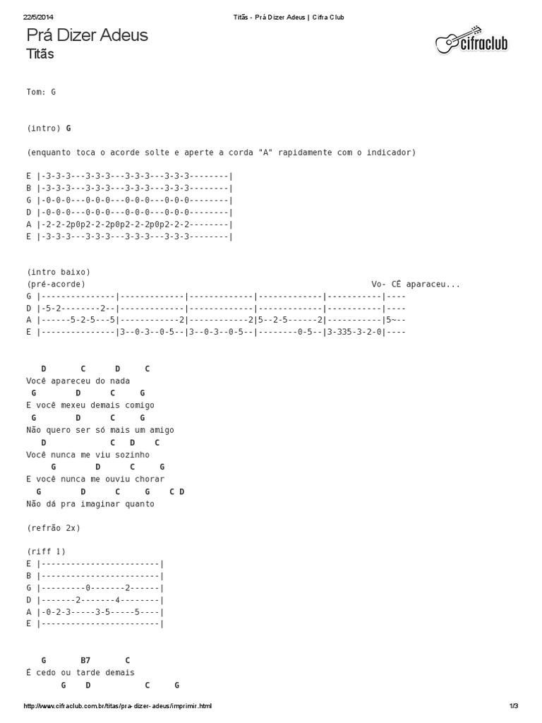 Prá Dizer Adeus - Cifra | PDF