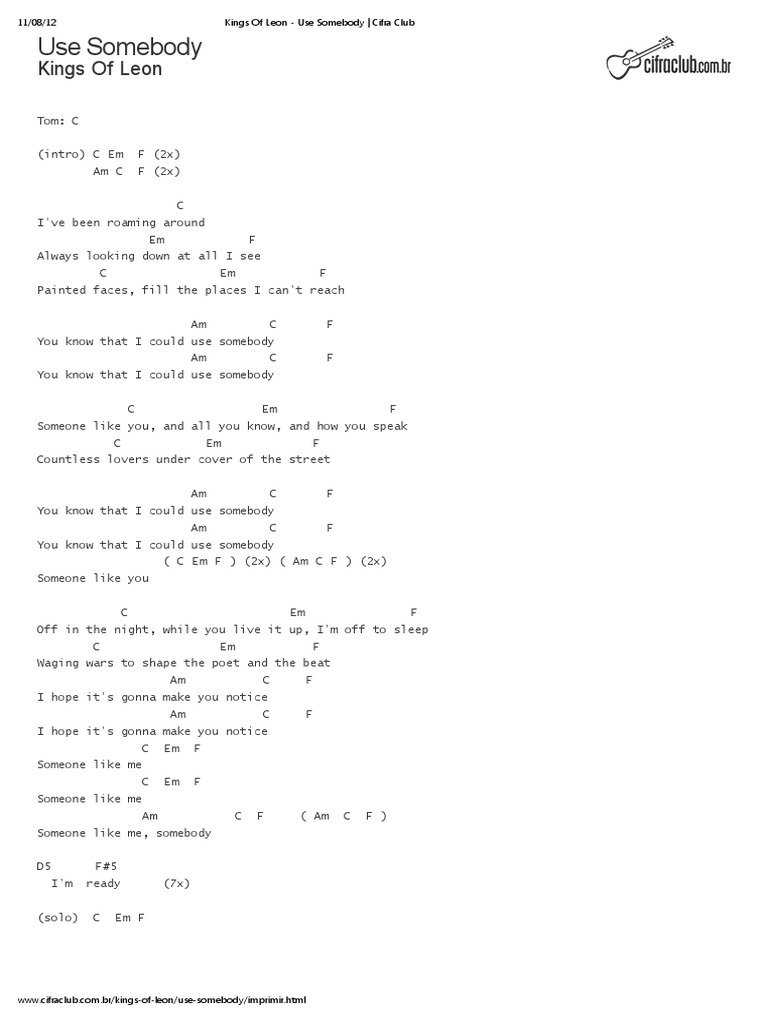 Use Somebody - Cifra | PDF Use Somebody - Cifra | PDF