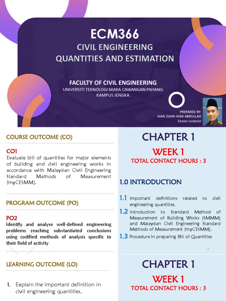 ECM366 CHAPTER 1 DEFINITIONS INTRO TO SMM & myCSMM BQ | PDF | Measurement | Estimation