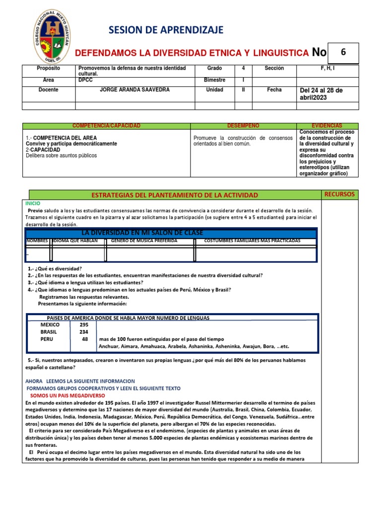 SESION 06 DPCC 4to | PDF | Perú | Grupos étnicos