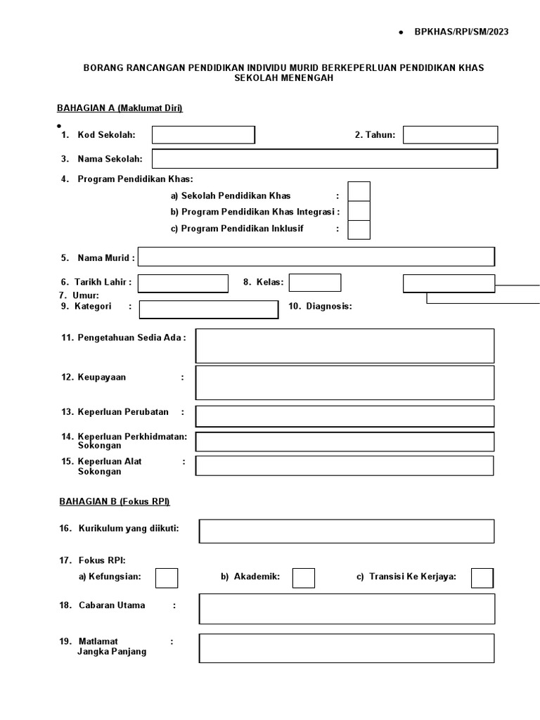 Borang RPI Sekolah Menengah | PDF