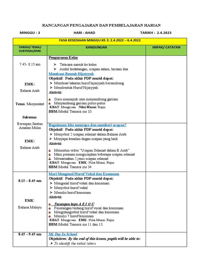 RPH Ahad Minggu 3 | PDF