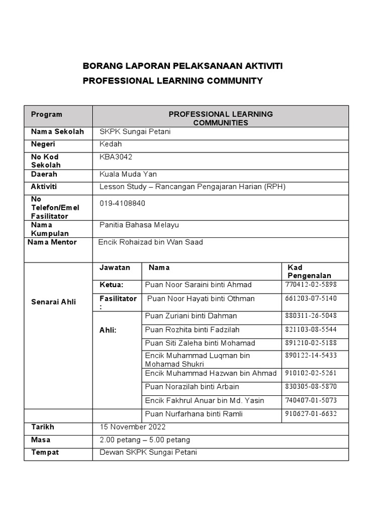 Laporan PLC Lesson Study Panitia BM | PDF