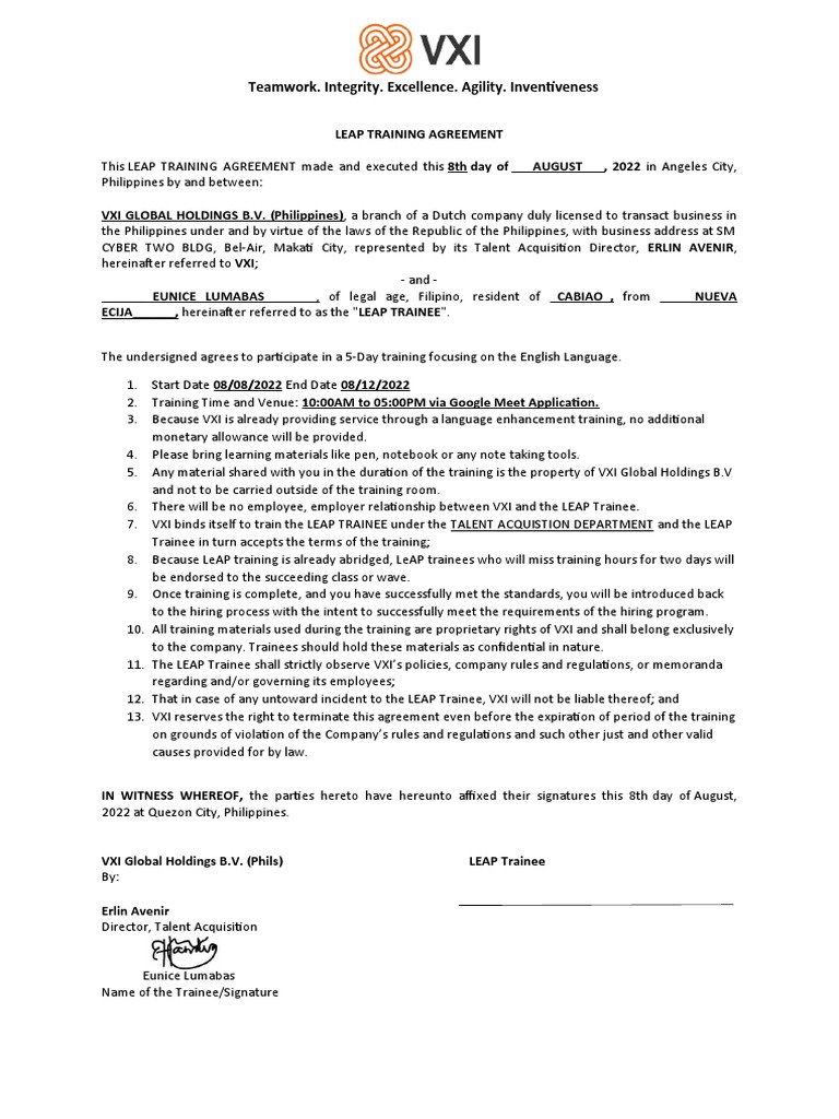 LeAP Agreement Letter | PDF
