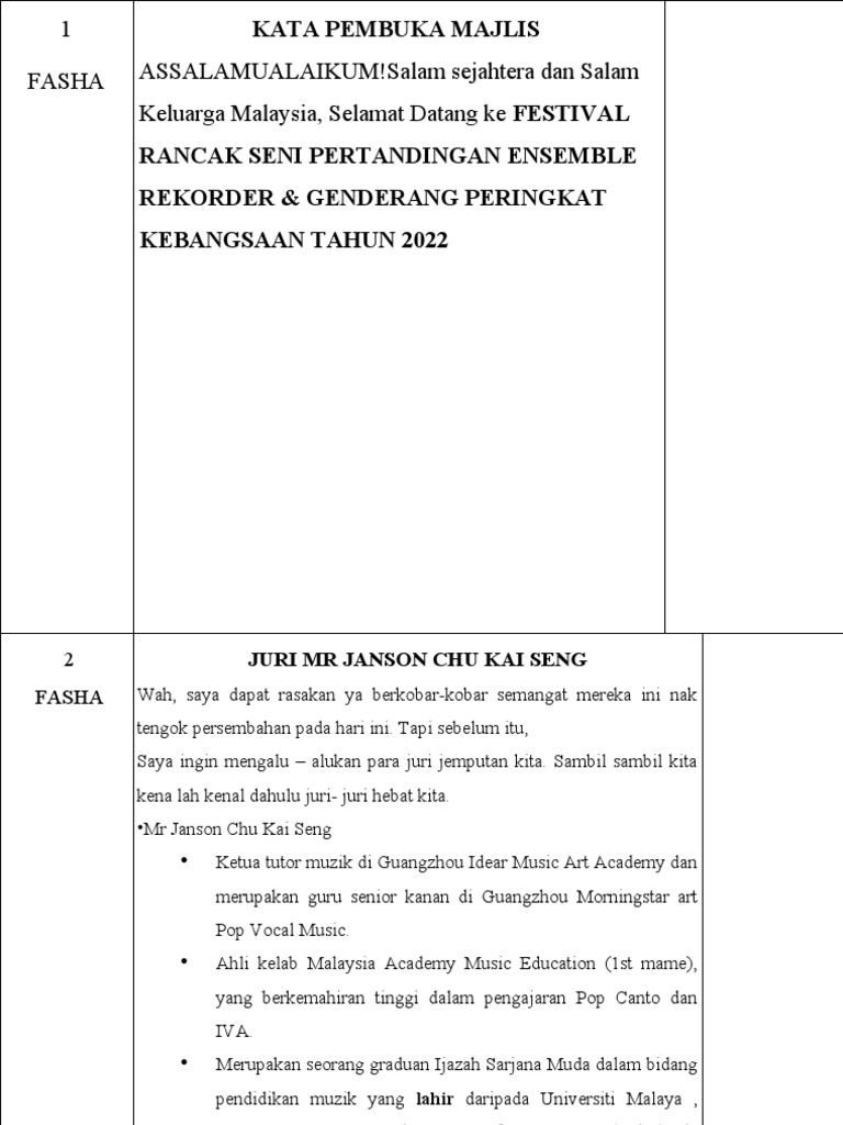 QUE CARD MC PERTANDINGAN Amy | PDF