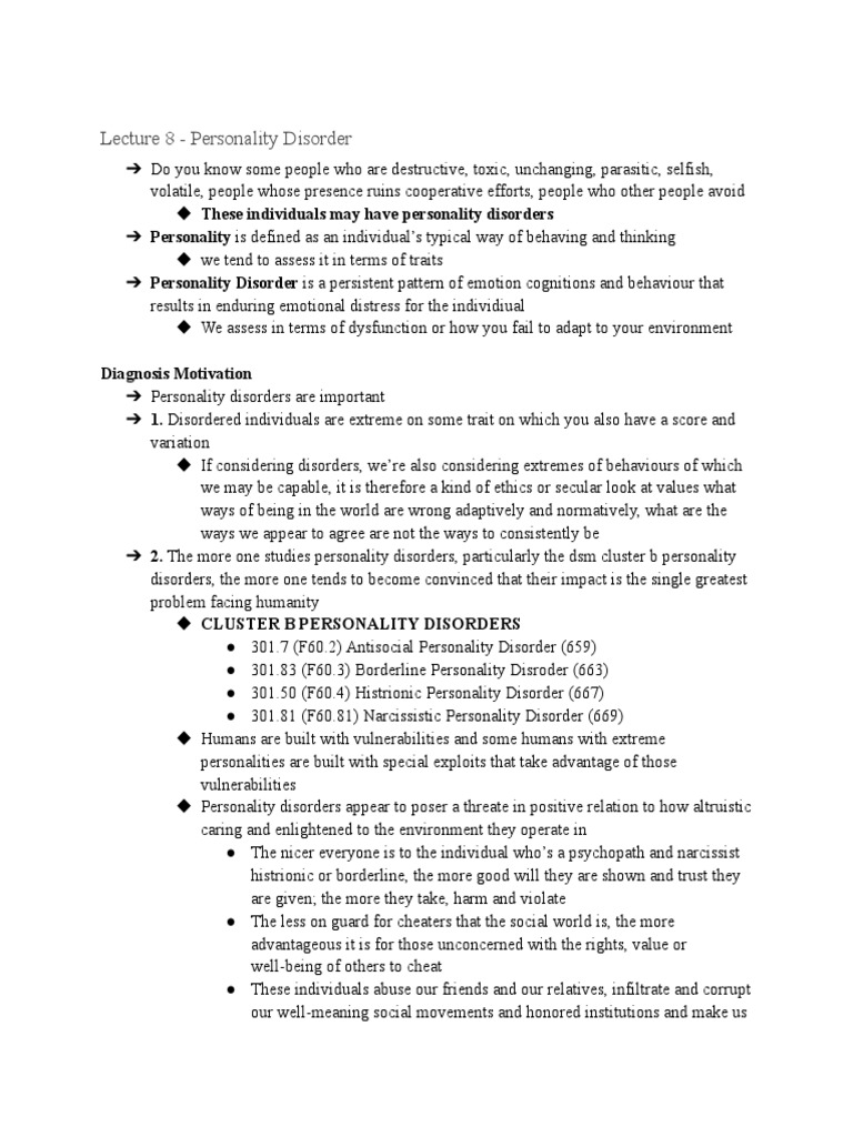 Lecture 8 - Personality Disorder | PDF | Personality Disorder ...