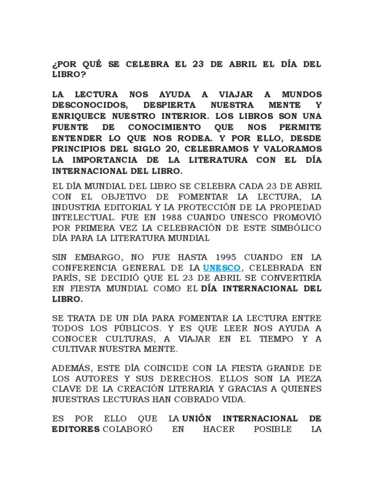 Por Qué Se Celebra El 23 de Abril El Día Del Libro | PDF | Ciencias ...