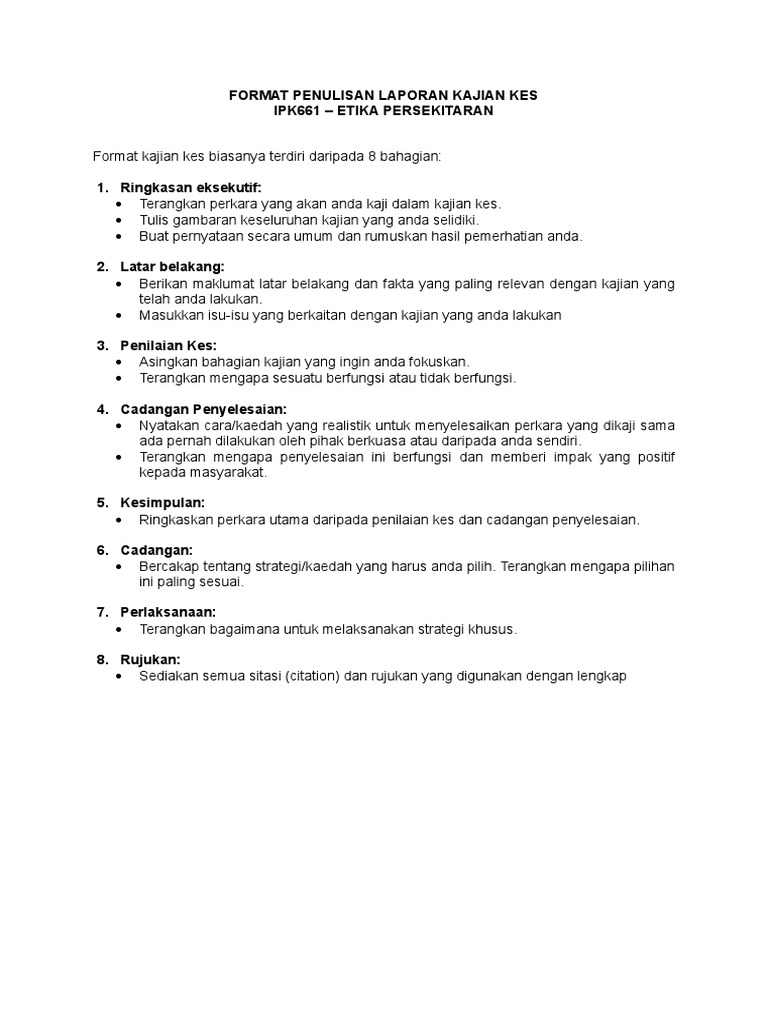 Format Penulisan Laporan Kajian Kes | PDF